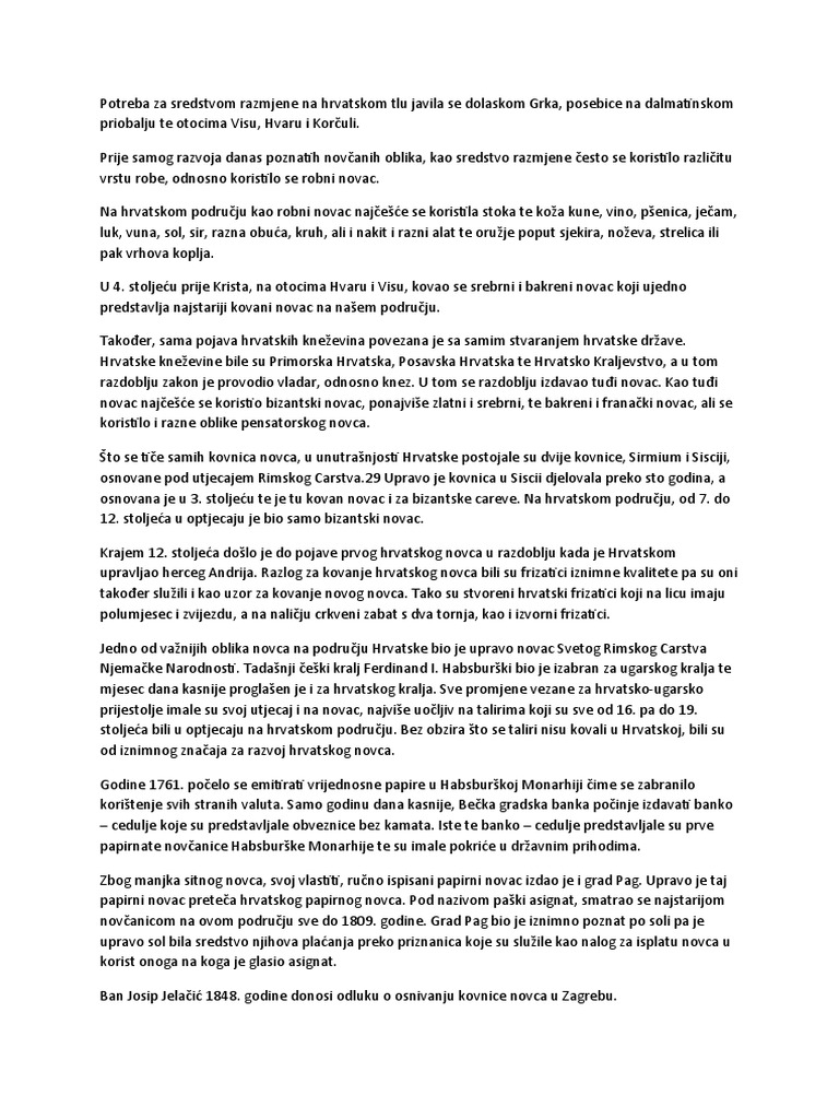 Oblici Novca U Povijesti Hrvatske | PDF
