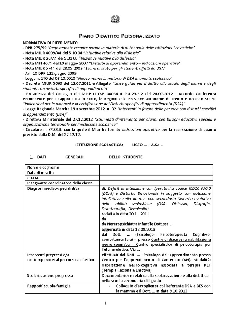 PDP Modello Esempio Compilato | PDF