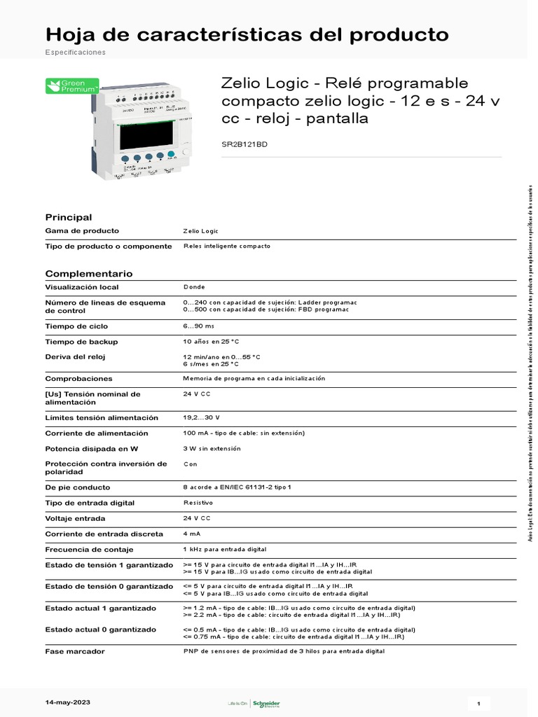 Zelio Logic - SR2B121BD | PDF | Relé | Corriente eléctrica