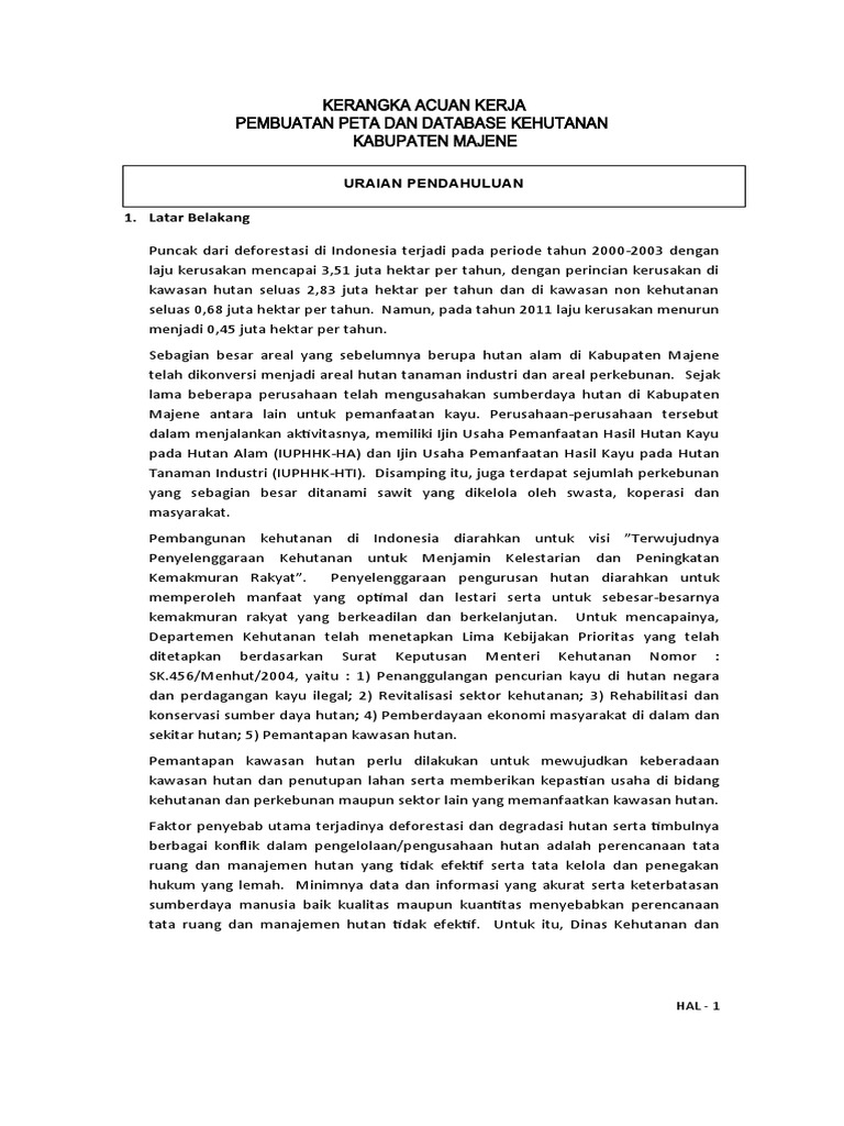 KAK DATA BASE Kehutanan | PDF