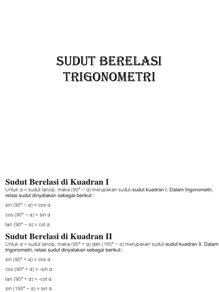 Relasi Sudut Trigonometri di Kuadran | PDF
