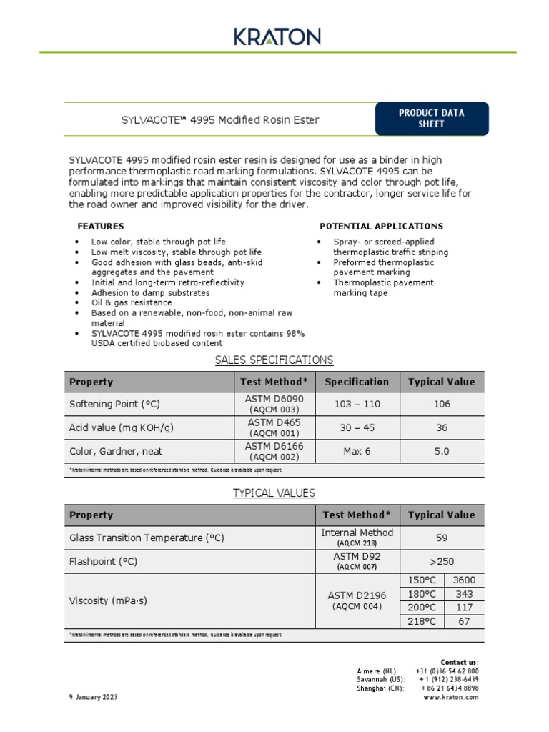 Kraton Sylvacote 4995 Tds | PDF | Thermoplastic | Wax