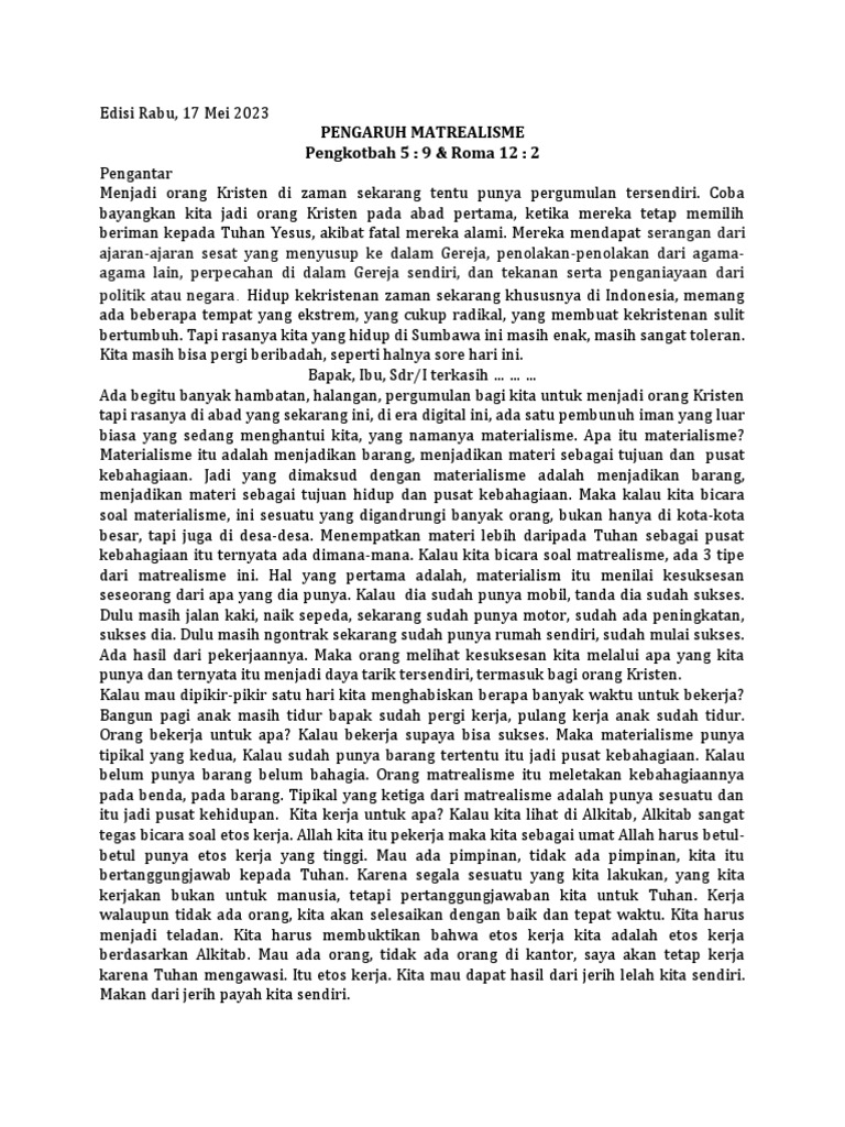 Rancangan Kotbah Irt | PDF | Agama & Spiritualitas