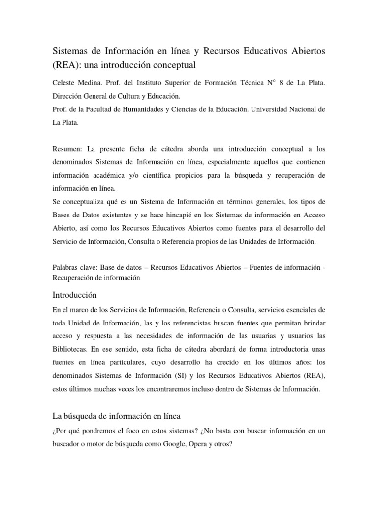 Sistemas de Información en línea y Recursos Educativos Abiertos (REA): una introducción ...
