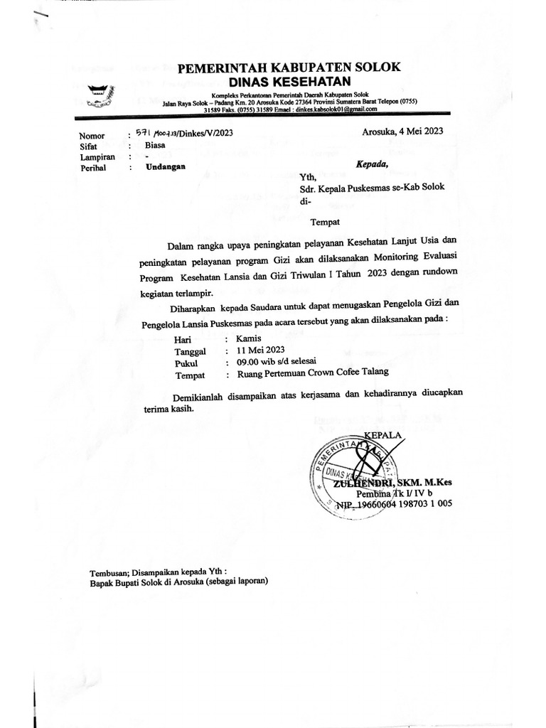 Contoh Undangan Monev Gizi Dan Lansia | PDF