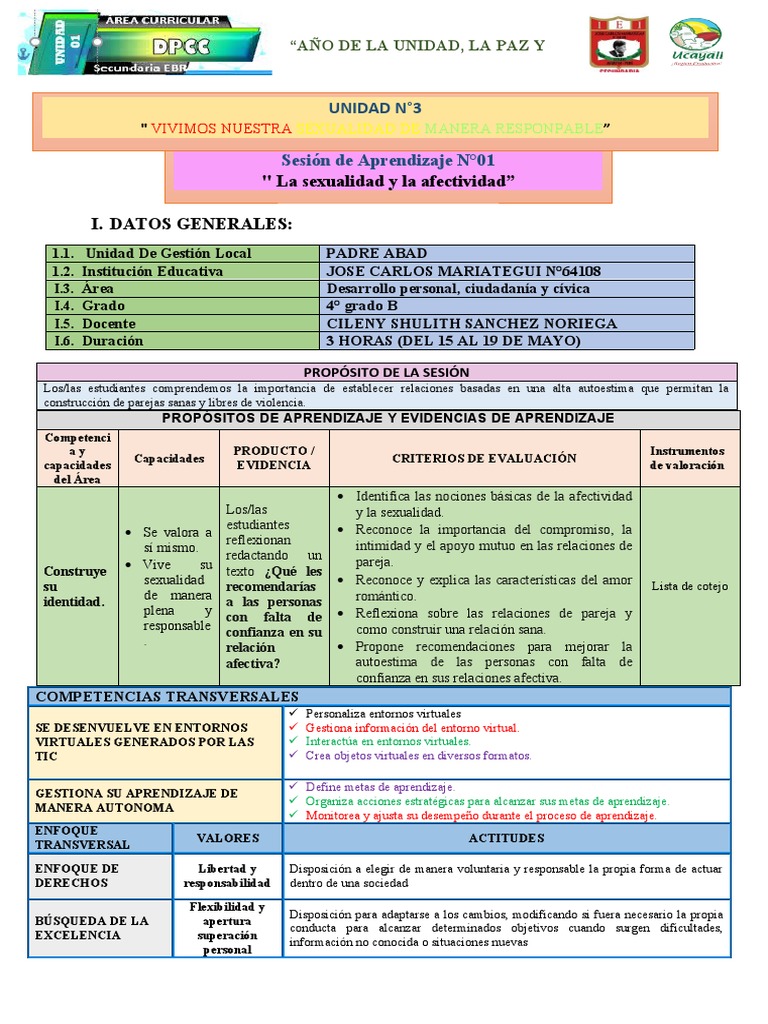 Sesion 1 Unidad 3 | PDF | Amor | Autoestima