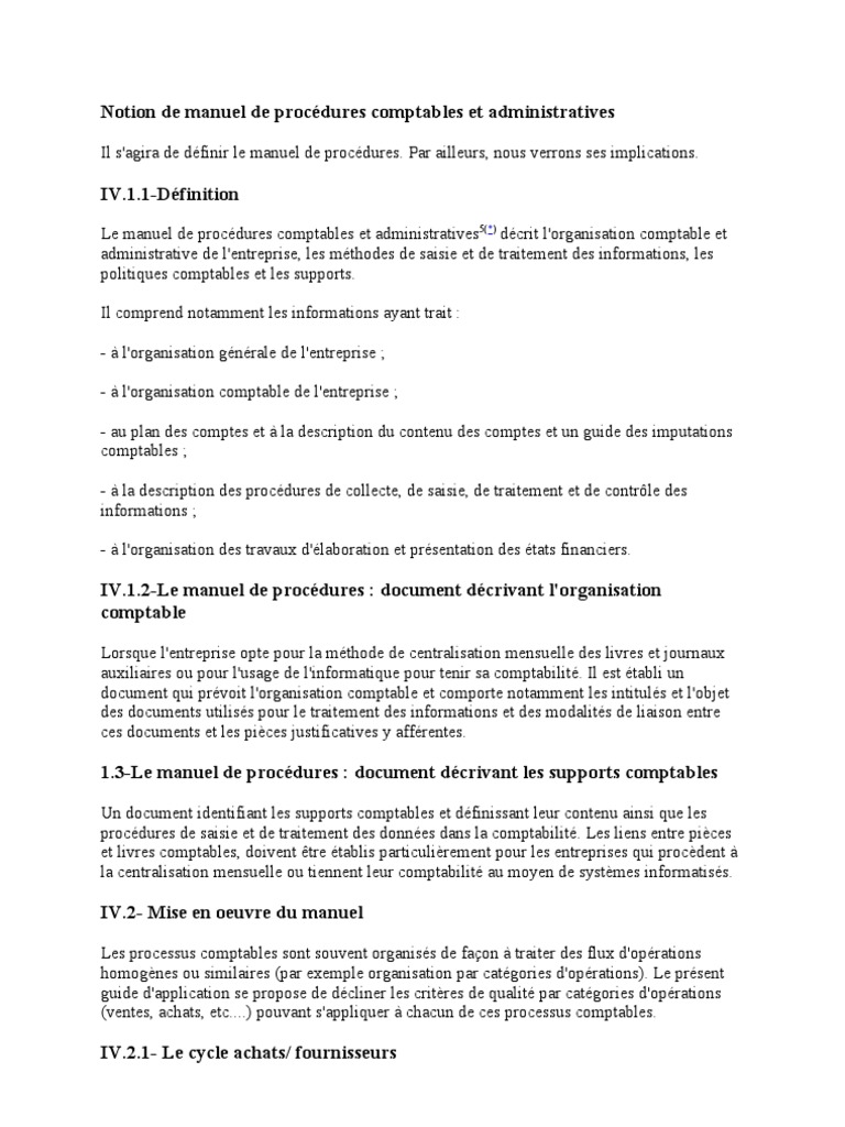 Notion de Manuel de Procédures Comptables Et Administratives | PDF ...