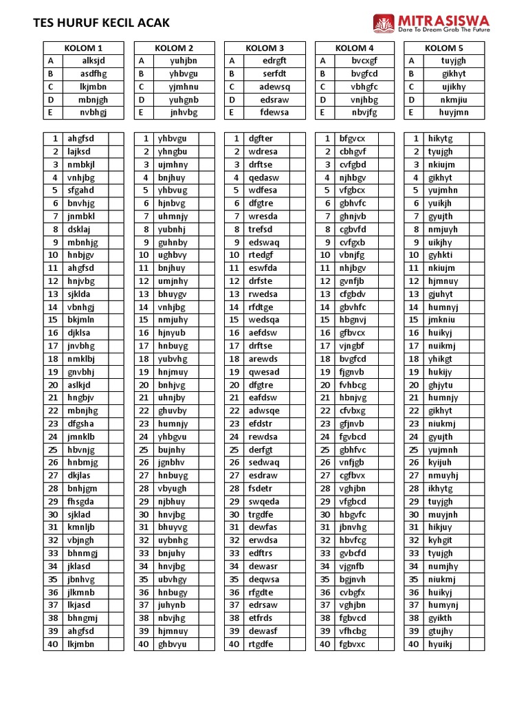 Tes Kecermatan - Huruf Kecil Acak (Soal Dan Jawaban) | PDF