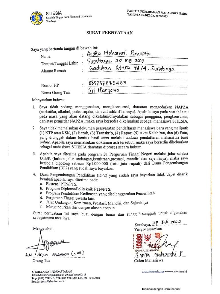 Surat Napza Contoh | PDF
