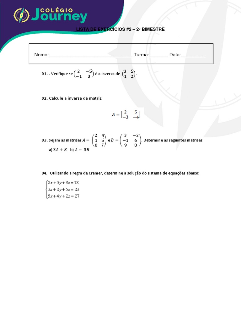 2B - Lista de Exercícios #2 | PDF