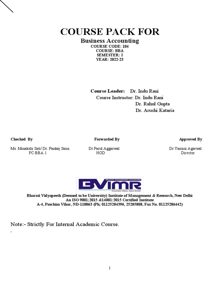 Course Pack-Bba 1 - Business Accounting | PDF | Financial Accounting ...