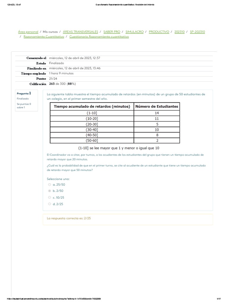 Cuestionario de Razonamiento Cuantitativo | PDF | Pista | Cuestionario