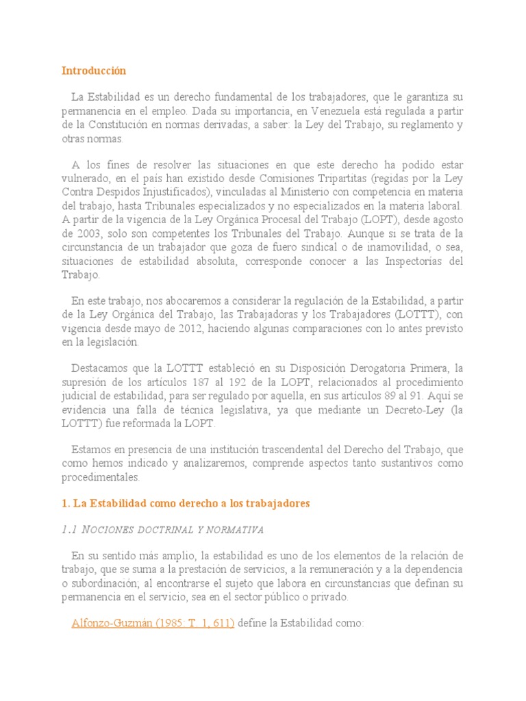 Estabilidad Laboral Introduccion | PDF | Derecho laboral | Judicaturas