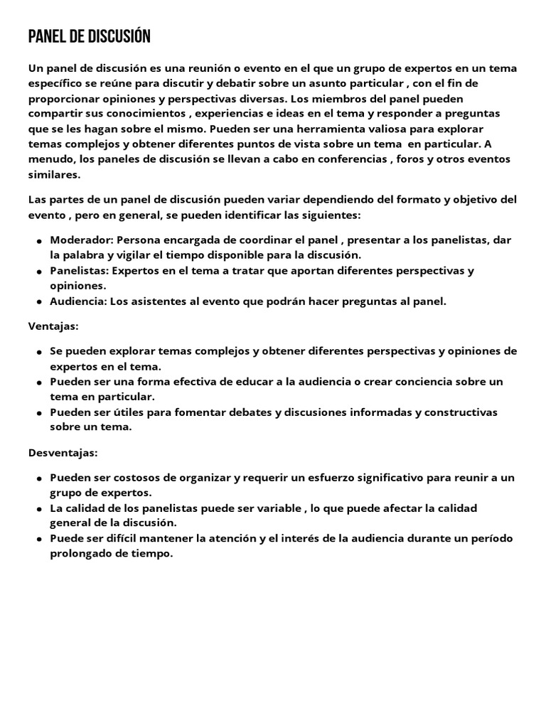 Panel de Discusión: Ventajas y Desventajas | PDF | Crecimiento personal ...
