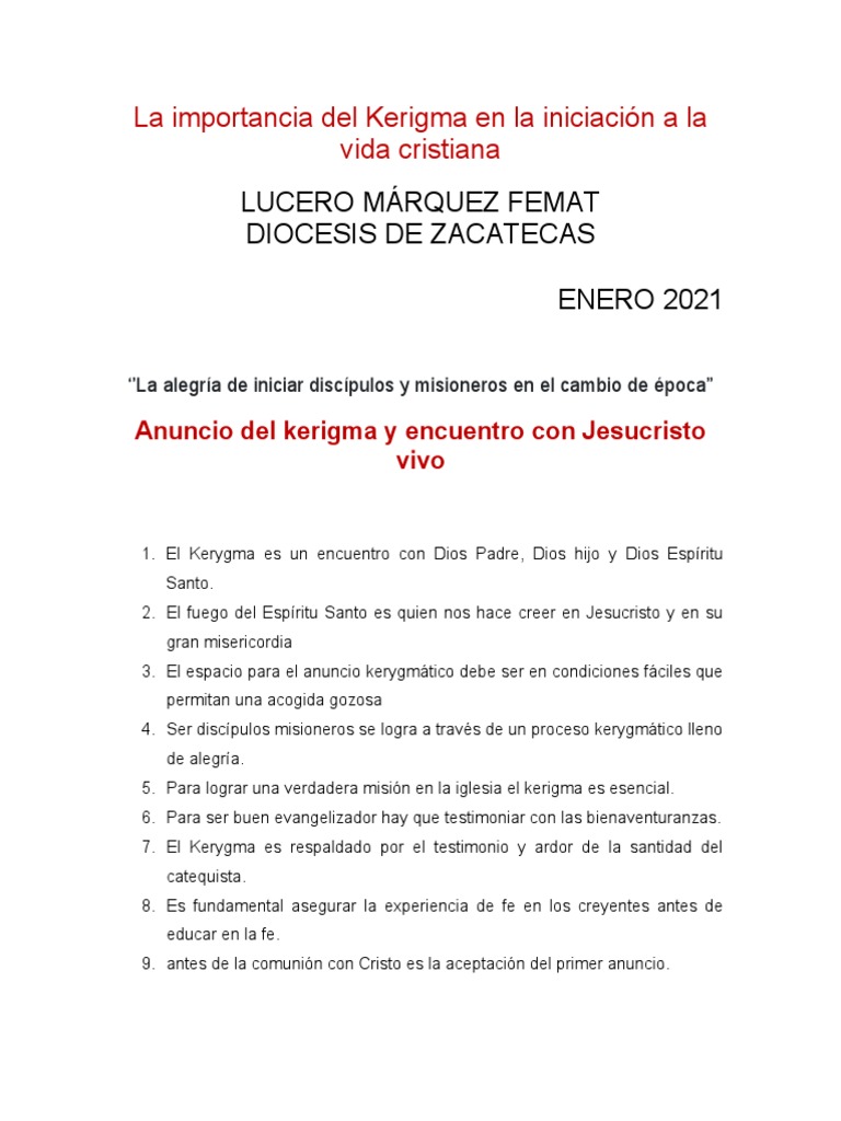 La Importancia Del Kerigma en La Iniciación A La Vida Cristiana. LMF | PDF | Religión y ...