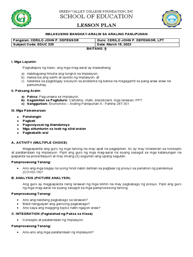 Final Format of Lesson Plan Educ 230 | PDF