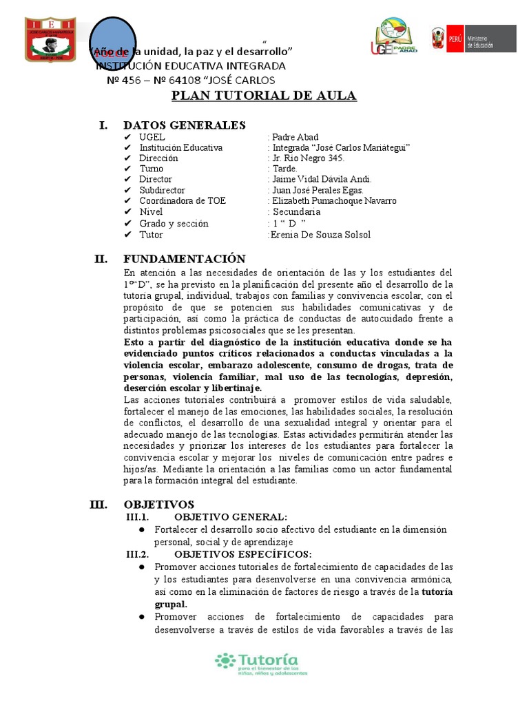 Plan de Tutoria 1ro | PDF | Violencia