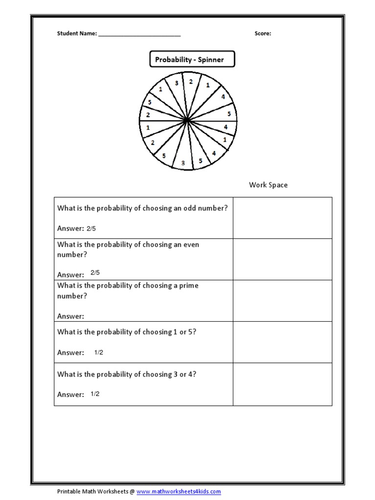 Probability Spinner Worksheet | PDF | Career & Growth | Self-Improvement