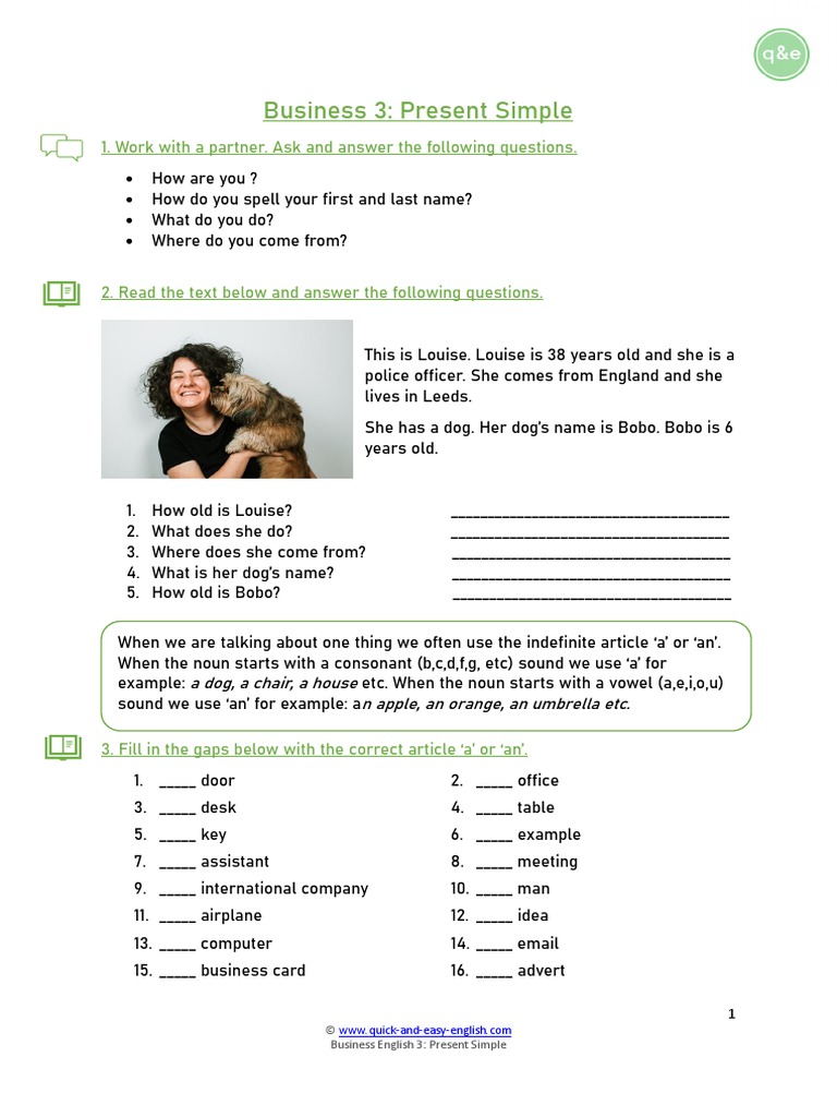 Business English 3 Present Simple A1 SV 1 | PDF | Linguistics | Languages