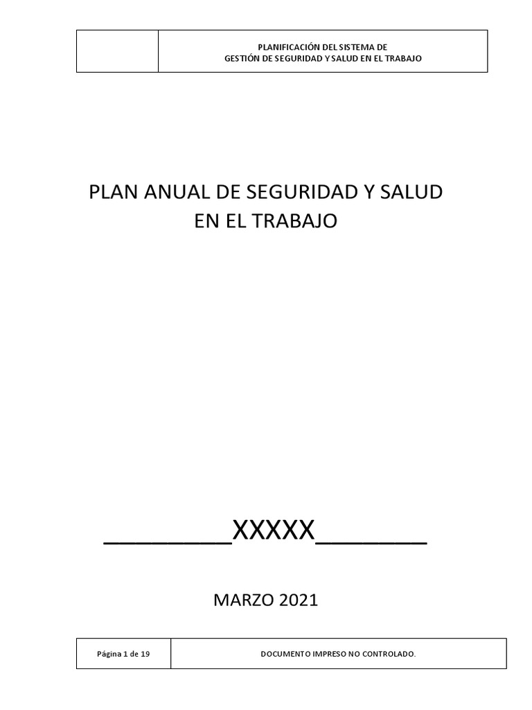 3.1 - Plan Anual de Seguridad y Salud en El Trabajo 2020 - 2021 | PDF | Seguridad y salud ...