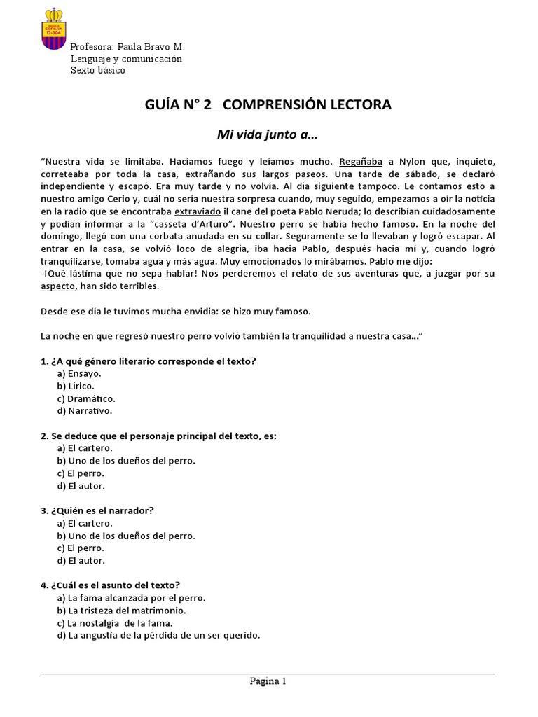 Guía Comprensión de Lectura, 6° Básico | PDF | Narración