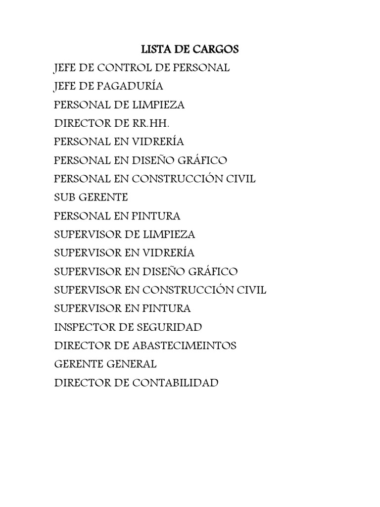 Lista de Cargos | PDF