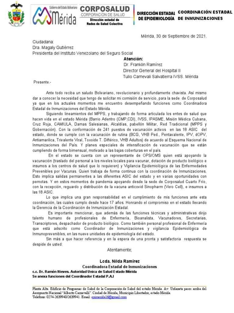 Oficio de Solicitud de Comision de Servicio | PDF | Vacunación | Humanidades Médicas