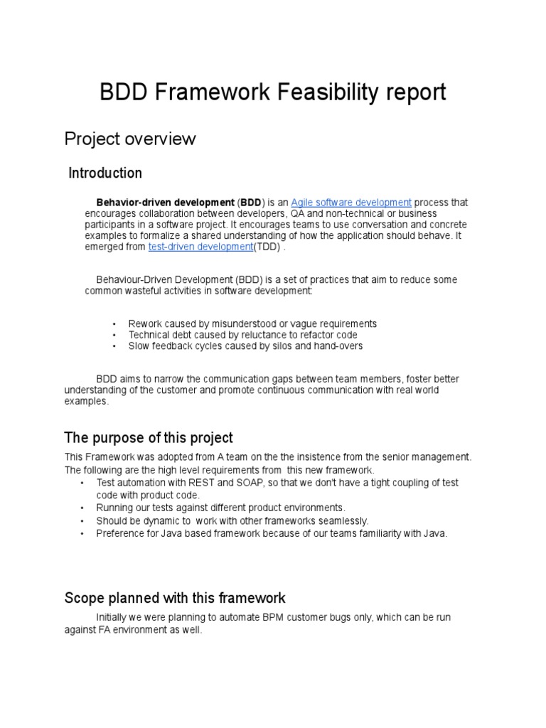 BDD Framework Feasibility report | PDF | Product Development | Information Technology