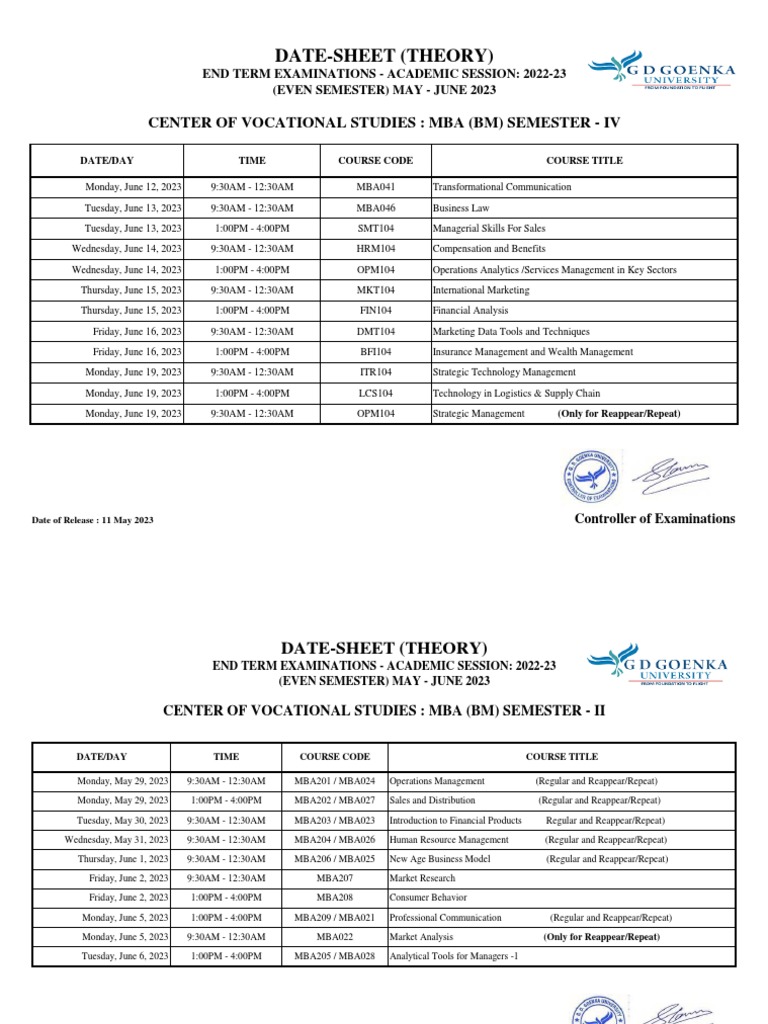 MBA-BBA (BM) Date Sheet | PDF | Academic Term | Analytics