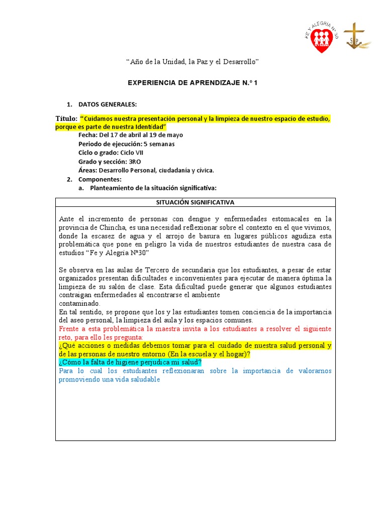 Experiencia I Tercero 14 05 2023 Pdf Higiene Aprendizaje 