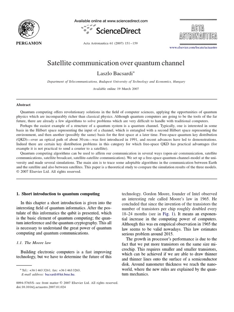 Satellite Communication Over Quantum Channel | PDF | Quantum Mechanics | Quantum Computing