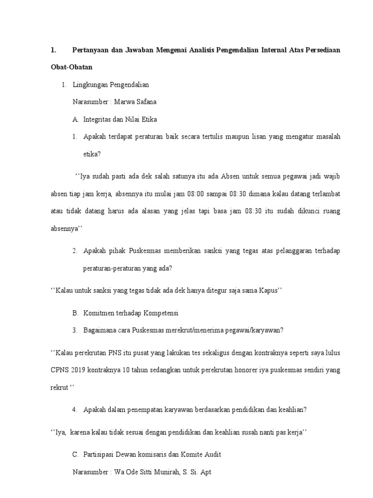 Pertanyaan Dan Jawaban Mengenai Analisis Pengendalian Internal Atas Persediaan Obat | PDF