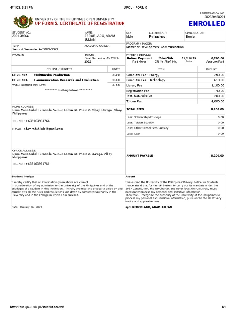 Upou - Form 5 | PDF | Fee