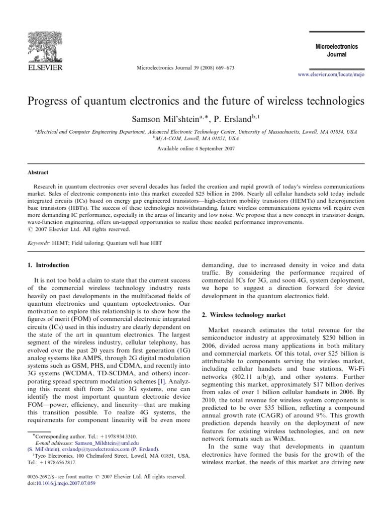 Progress Of Quantum Electronics And The Future Of Wireless Technologies