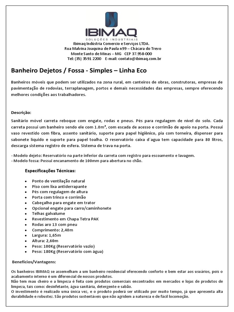 Banheiro Dejeto-Fossa - Simples - Linha Eco | PDF | Banheiro | Banheiro