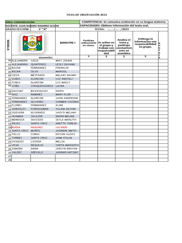 Ficha de Observacion 5° | PDF