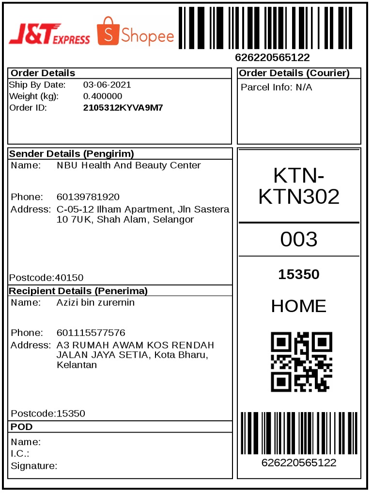 Air Waybill.J&T Express - 1 | PDF