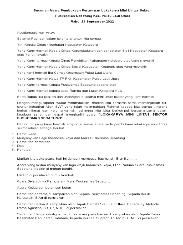 Susunan Acara Linsek Rabu, 21 Sept 2022 | PDF