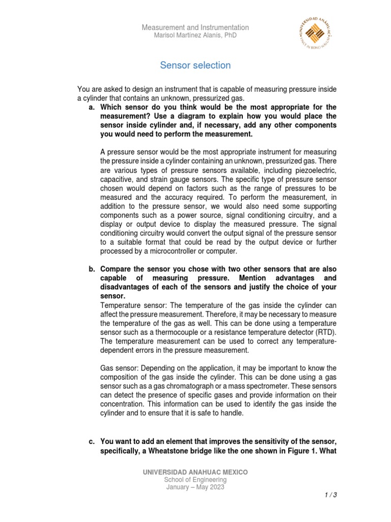 Sensors Exercise | PDF | Sensor | Electrical Resistance And Conductance