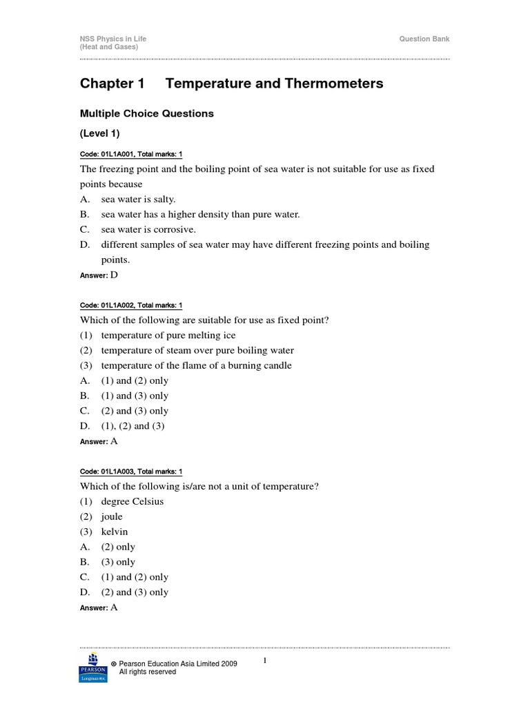 Temperature and Thermometers: Multiple Choice Questions | Download Free ...