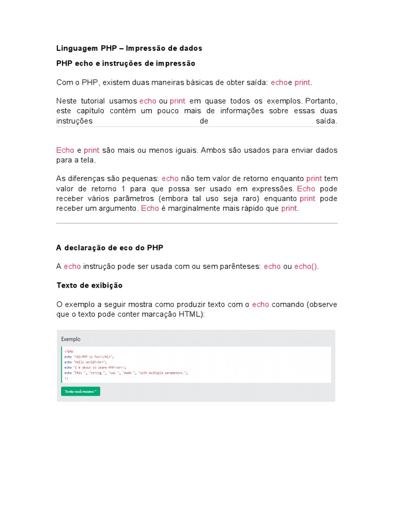 5.impressão de Dados em PHP | PDF