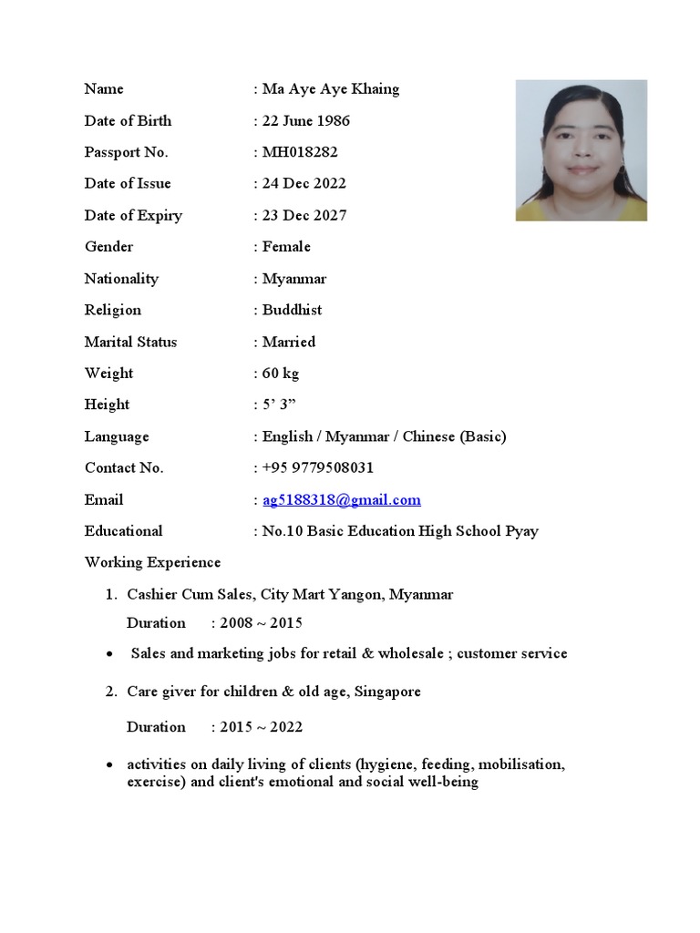 Aye Khaing CV | PDF