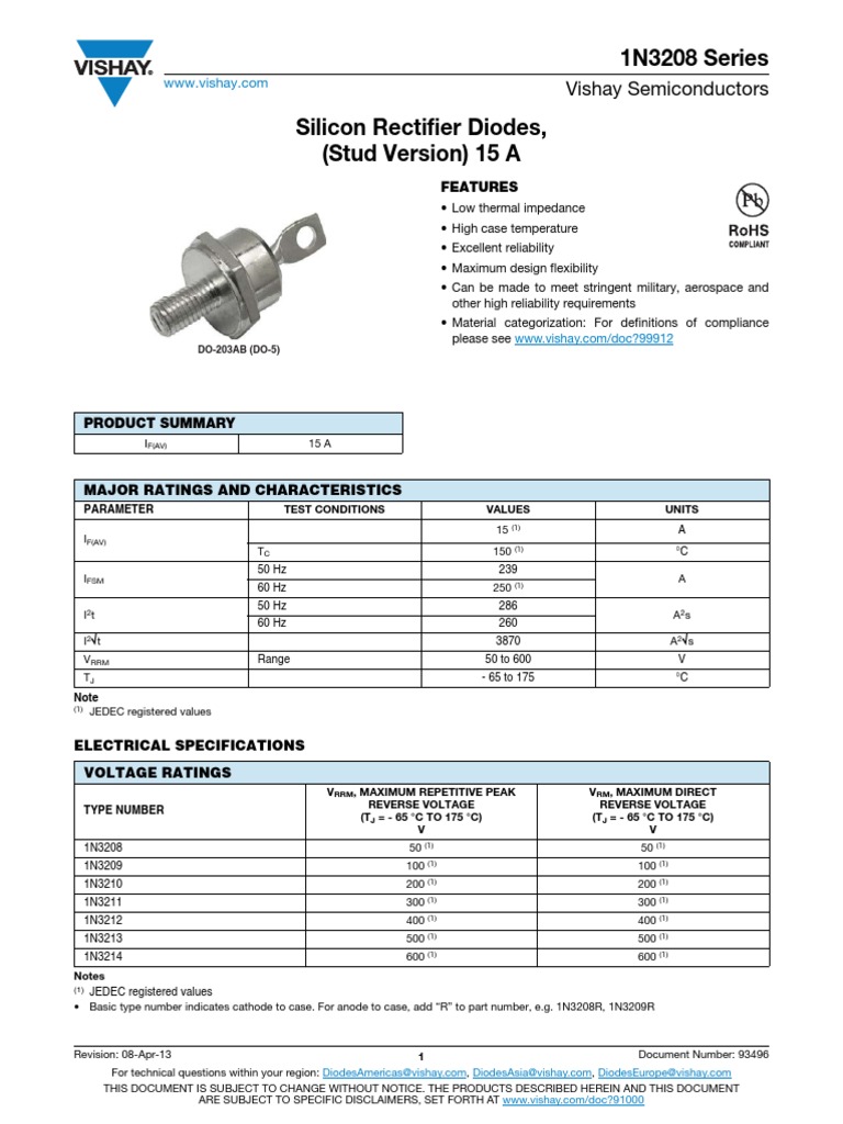 1N3208 Vishay | PDF | Electrical Engineering | Electricity