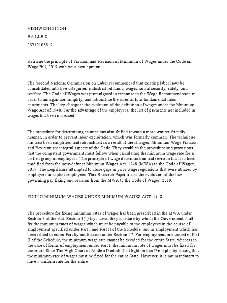 Principle of Fixation and Revision of Minimum Wage | PDF | Employment ...