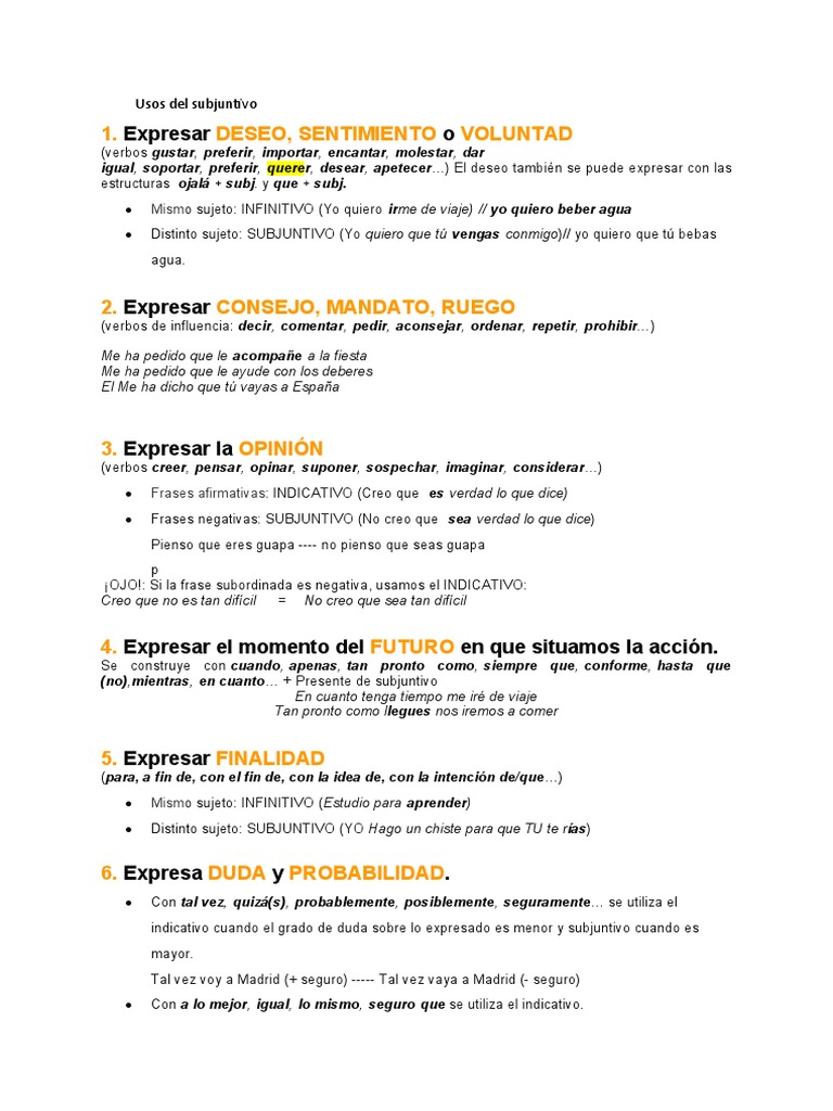 Usos Del Subjuntivo | PDF | Artes del Lenguaje y Comunicación ...