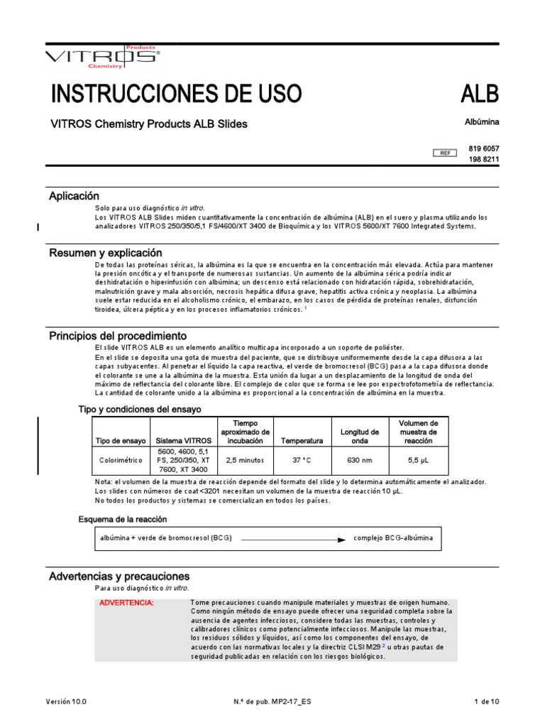 Instrucciones VITROS ALB Slides | PDF