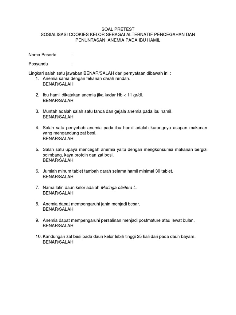 Soal Pretest Posttest Pdf