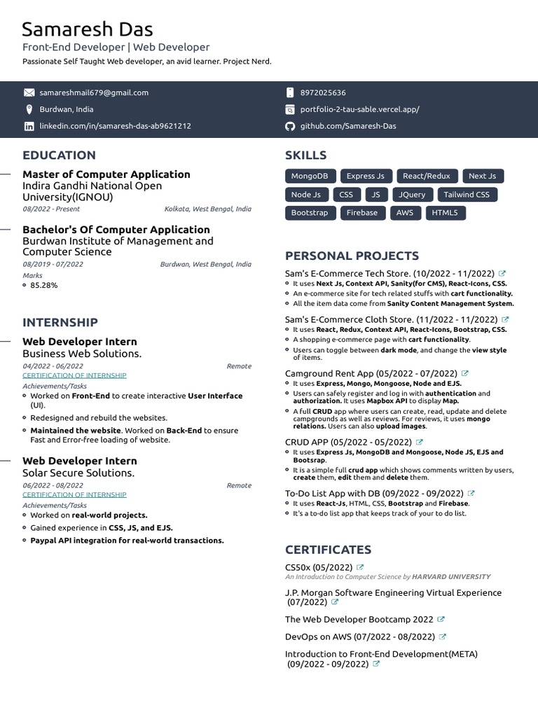 Samaresh Das: Education Skills | PDF | Bootstrap (Front End Framework) | Mobile App
