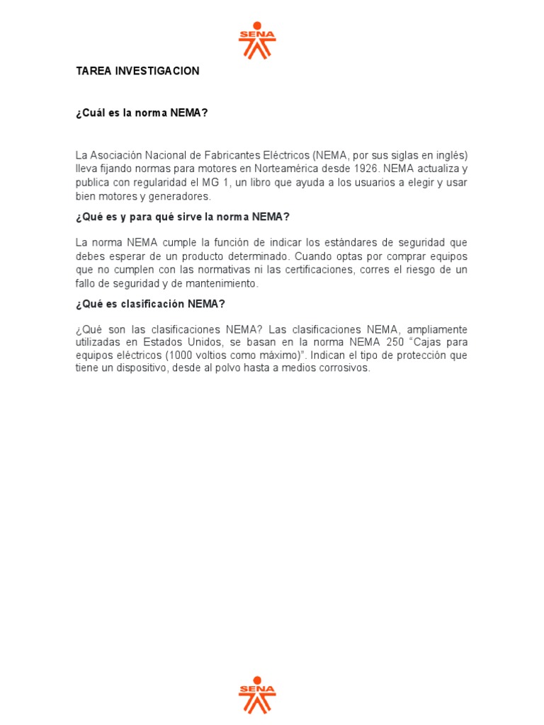 Desarrollo Tarea Normas Nema | PDF
