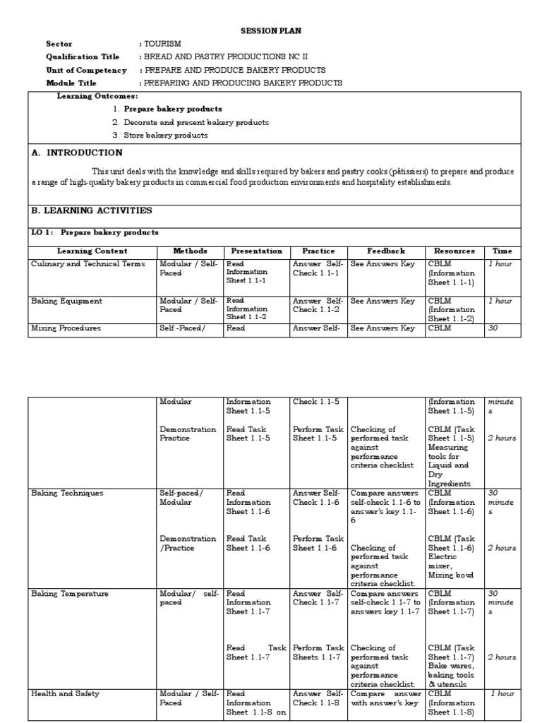 Session Plan | PDF | Bakery | Baking